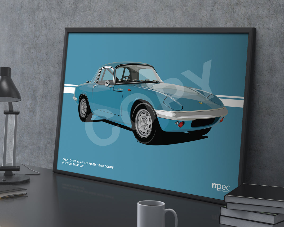 Illustration 1967 Lotus Elan French Blue L02 – mpecautoillustration
