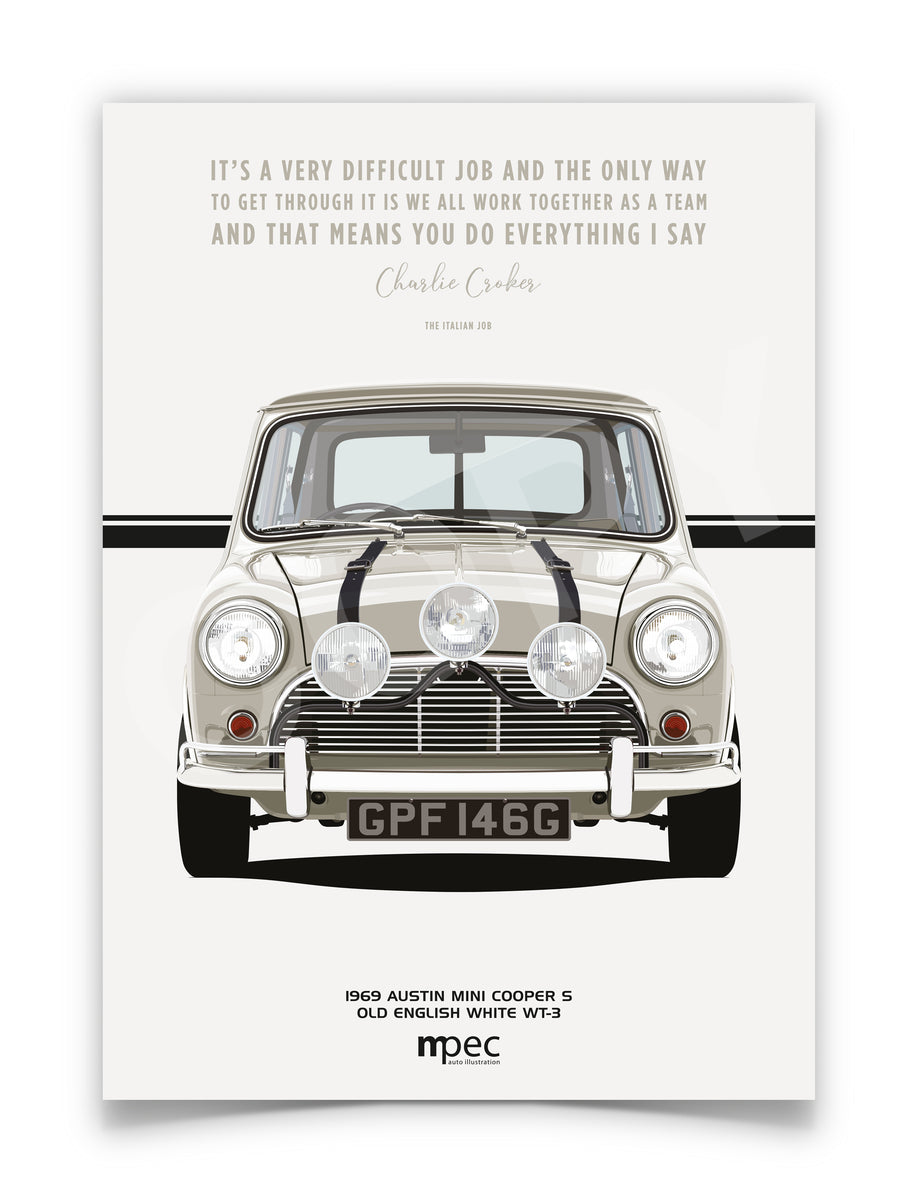 Illustration The Italian Job 1969 Austin Mini Cooper S - White Quote ...